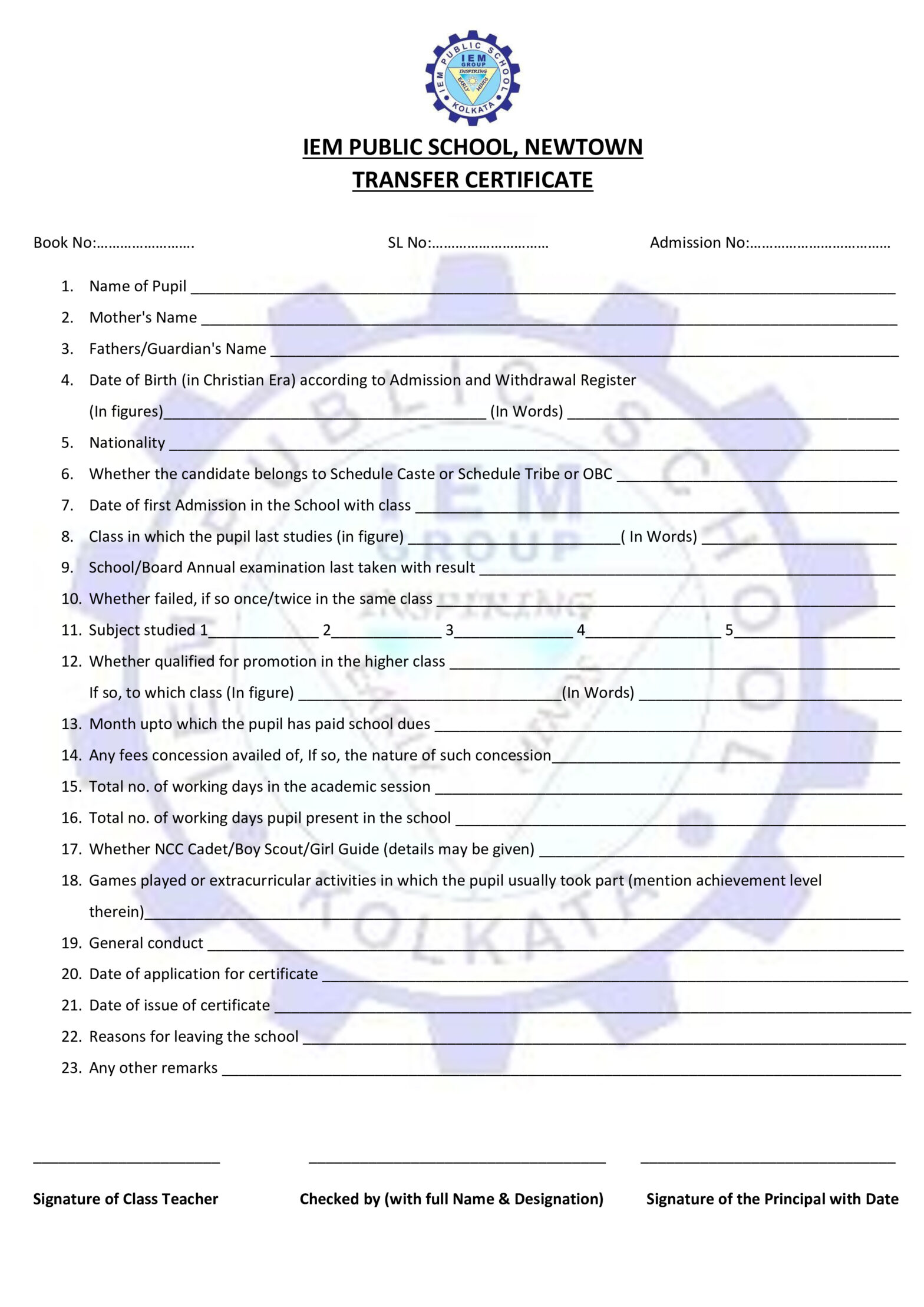 Transfer Certificate_CBSE - IEM Public School